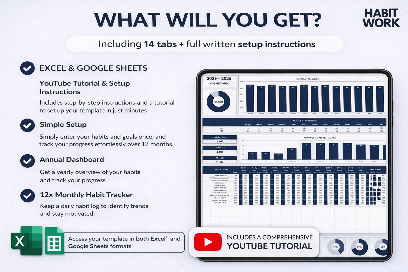 Habit Tracker for Excel & Google Sheets – Habit Work